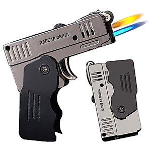 Torch Lighter, Switchable Jet Flame Lighter Butane Refillable with Lockable Function, Foldable Cool Design Lighters, Windproof Adjustable Jet Flame and Soft Flame(without Butane Gas)-Black