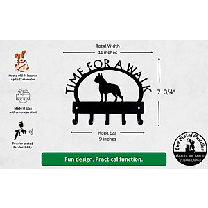The Metal Peddler Boston Terrier Time for a Walk Dog Leash Hanger & Key Holder - Made in USA; Wall Mounted Holder