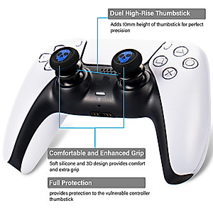 Playrealm FPS Thumbstick Extender & Printing Rubber Silicone Grip Cover 2 Sets for PS5 Dualsenese & PS4 Controller (Ghost Blued)