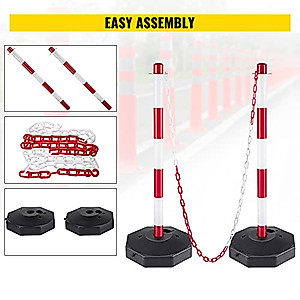 VEVOR Plastic Stanchion, 4pcs Chain Stanchion, Plastic Stanchion Kit w/ 32ft Chain 8 S-Hooks, PE Plastic White Stanchion for Warning/Crowd Control at Parking Lot, Construction Lot, Driveway Elevator