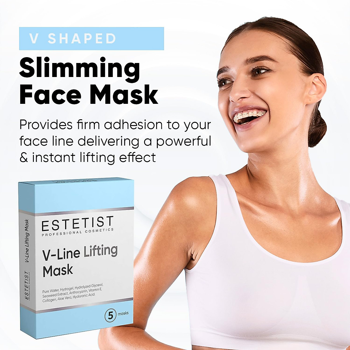 ESTETIST V Shaped Slimming Face Mask, Face Lift Tape Tightening Mask Anti Aging Anti Wrinkle Firming Jawline Slimmer V Line Lifting Belt Face Patch For Firming and Tightening Skin (5 Pack)