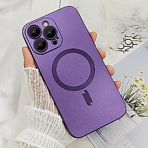 ankofave Magnetic case for iPhone 14 Pro Max Phone Case for Women, Matte Luxury Soft Metallic Luster Design with Camera Lens Protector, Compatible with Magsafe Case for iPhone 14 Pro Max 6.7"-Purple