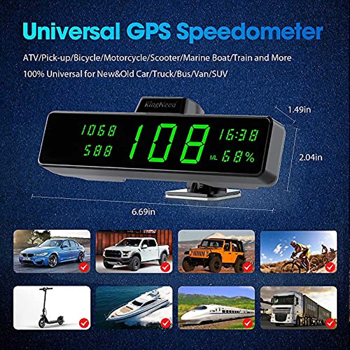 Kingneed C3020 Universal HUD Head Up Display GPS Digital Speedometer with Humidity Detector, MPH Over Speed Warning, Works for Cars & Other Vehicles