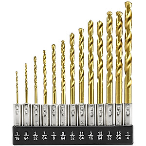 NEIKO 12008A 1/4" Quick Change Drill Bit Set | 13 Piece | 1/16" - 1/4" | Hex Shank | Cobalt Coated HSS | For Quick Release Chucks on Power Drills
