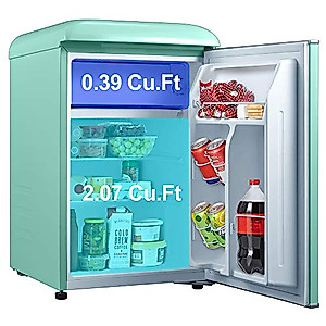 Galanz GLR25MGNR10 Retro Compact Refrigerator, Mini Fridge with Single Doors, Adjustable Mechanical Thermostat with Chiller, Green, 2.5 Cu Ft