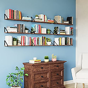 Wallniture Ponza Floating Shelves, Bookshelf for Living Room Decor, Kitchen Organization, Wall Shelves, Dining Room & Office Wall Decor, Walnut 24"x4.5" Set of 9