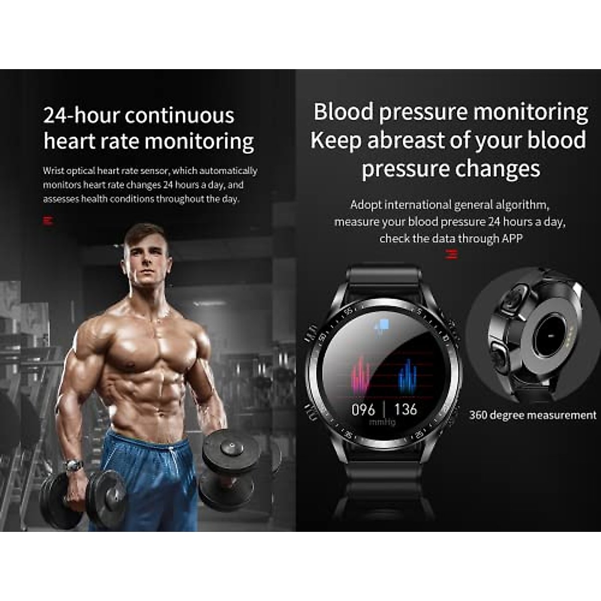 YOKKBRUN Smart Watch Built-in Bluetooth Earbuds Combo,2 in 1, Noise Cancelling, Heart Rate Monitor, Sleeping Monitor, Music Control, Various dials, Round Fitness Tracker Watch