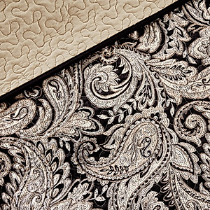 Madison Park Quilt Traditional Damask Design All Season, Lightweight Coverlet Bedspread Bedding Set, Matching Shams, Pillows, Full/Queen(90"x90"), Black