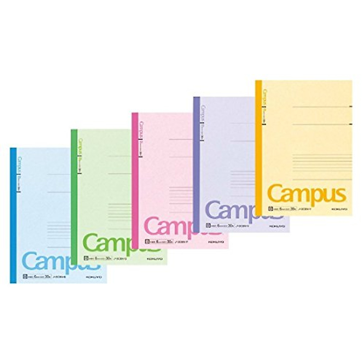 Kokuyo Campus Notebook, B 6mm(0.24in) Ruled, Semi-B5, 30 Sheets, 35 Lines, Pack of 5, 5 Colors, Japan Improt (NO-3CBNX5)