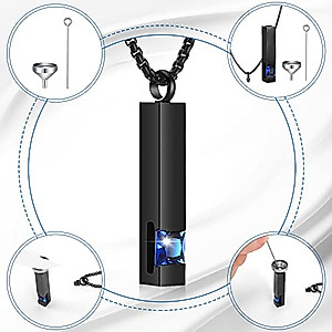 Thenshop 3 Pieces Cremation Urn Pendant Necklace Crystal Black Ashes Jewelry Keepsakes Stainless Steel Funeral Jewelry Cube Memorial Urn Necklace Cremation Jewelry