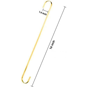 LuoQiuFa 16 inch Extra Large S Shaped Hooks, Heavy Duty Long S Hooks for Hanging Plant Extension Hooks for Kitchenware,Utensils,Pergola,Closet,Flower Basket,Garden,Indoor Outdoor Uses(Gold 2 Pack)