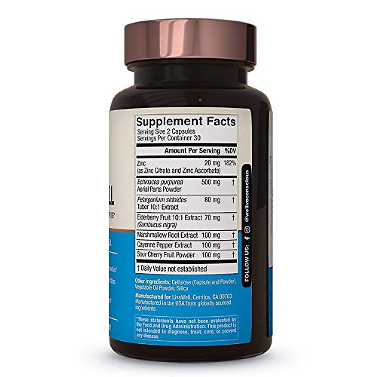 Live Conscious BreatheWell Botanical Respiratory Immune Supplement | with Echinacea, Elderberry, Zinc | Immune System Support Vitamins 60 Capsules