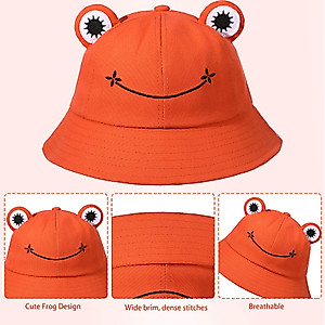 Cute Frog Bucket Hats Fisherman Cap Summer Beach Sun Protection Cap for Adults (Green, Yellow, Black, Orange, Pink, Khaki, 6)