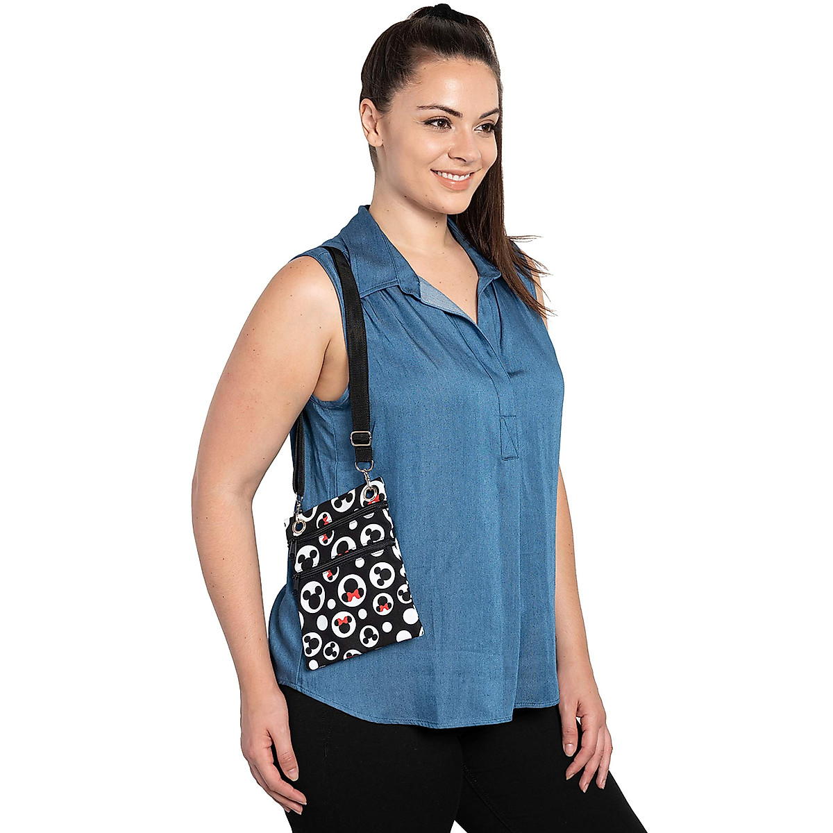 Disney Passport Crossbody Bag Mickey & Minnie Icon Print Travel Black (Multicolor)