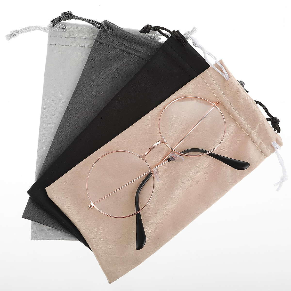 Bremorou 4 Pcs Soft Sunglasses Pouch 6.9 X 3.54inch Microfiber Eyeglass Pouch Glasses Sleeve Pouch Sunglasses Case Bag With Drawstring Gadgets Cleaning & Storage Pouch Cloth Glasses Case