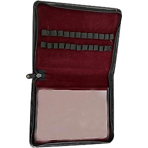 Generic Faux Leather Pen/Pencil Display and Carrying Case - Black with Burgundy Faux Suede, 24 Elastic Holders