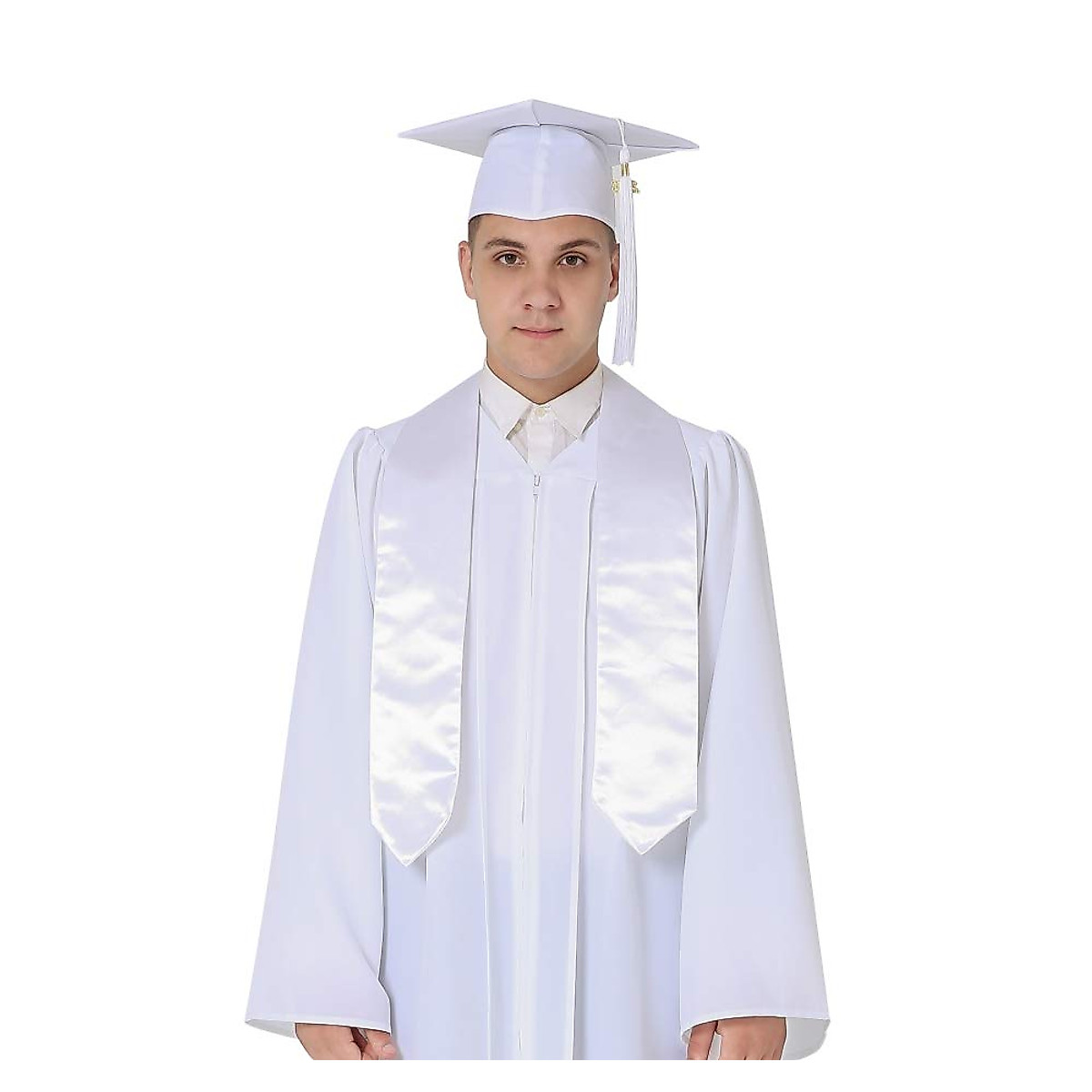 GraduationMall Unisex Adult Plain Graduation Stole 60" White