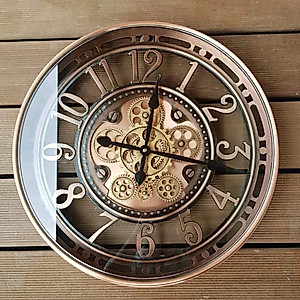 INFINITY TIME 21 Inch Moving Gears Wall Clock,Large Wall Clocks for Living Room Decor,Metal Decorative Wall Clock,Copper Roman Numeral