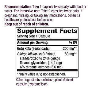 Nature's Way Premium Extract Ginkgo, Memory and Concentration*, 120 Capsules