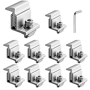 Anbte 10PCS Solar Panel End Clamp 30-45mm Adjustable, Aluminum Z Brackets for Solar Panels Include 10 Screws M8, Solar Panel Mounting Bracket for Solar Panel PV Mounting System, Silver