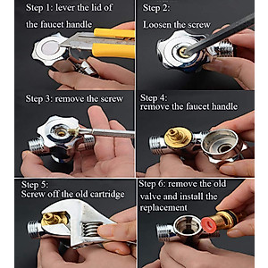 HGB VERIMP Pair of Replacement Brass Ceramic Disc Stem Cartridge, Faucet Valve, Quarter Turn, 1/2" X 53mm x 12mm Spline Length, 20 Teeth