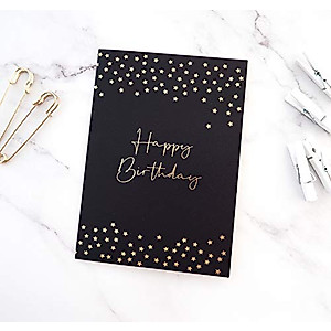 Birthday Card - Single Happy Birthday Greeting Card with Gold Foil Stars and Lettering on Textured Dark Blue Paper with Kraft Envelope - 5" x 7" - Blank Inside
