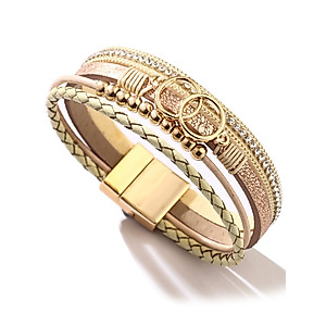 Long tiantian Boho Leather Wrap Bracelet for Women Infinity Beaded Bracelets with Clasp Stackable Leather Cuff Bangle Bracelet(gold)