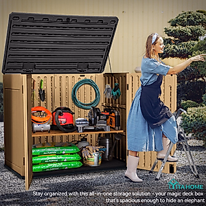 YITAHOME Extra Large Outdoor Horizontal Storage Shed, 4.5x4ft Resin Tool Sheds w/o Shelf, Easy to Assemble Waterproof Storage for Trash Cans, Garden Tools, Lawn Mower, Lockable, Brown