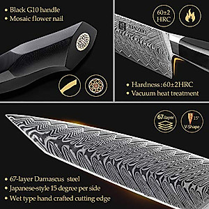 XINZUO 5-piece Damuscus Kitchen Knife Set,67 Layer Hand Forged Damascus Steel Professional Chef Knife Set with Gift Box, G10 Black Handle,Razor Sharp-Feng Series