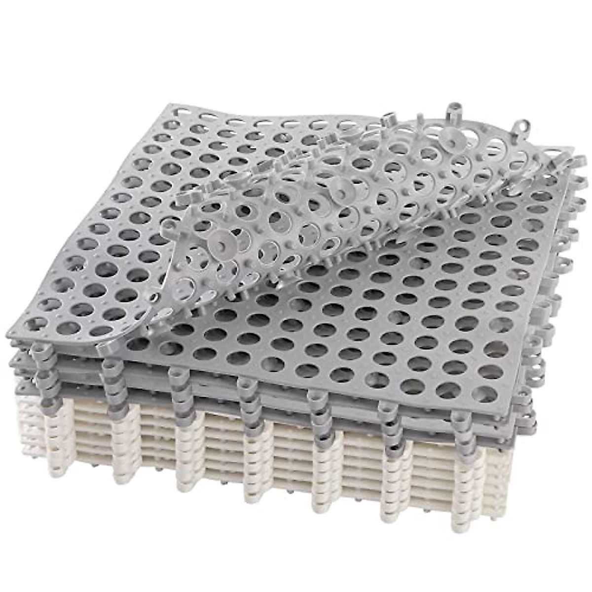 Jucoan 12 Pack Interlocking Non Slip Drainage Floor Tiles, 11.8 X 11.8 Inch Soft PVC Bath Shower Floor Mat with Suctions Cups, Drainage Holes for Bathroom, Kitchen, Pool, Wet Areas