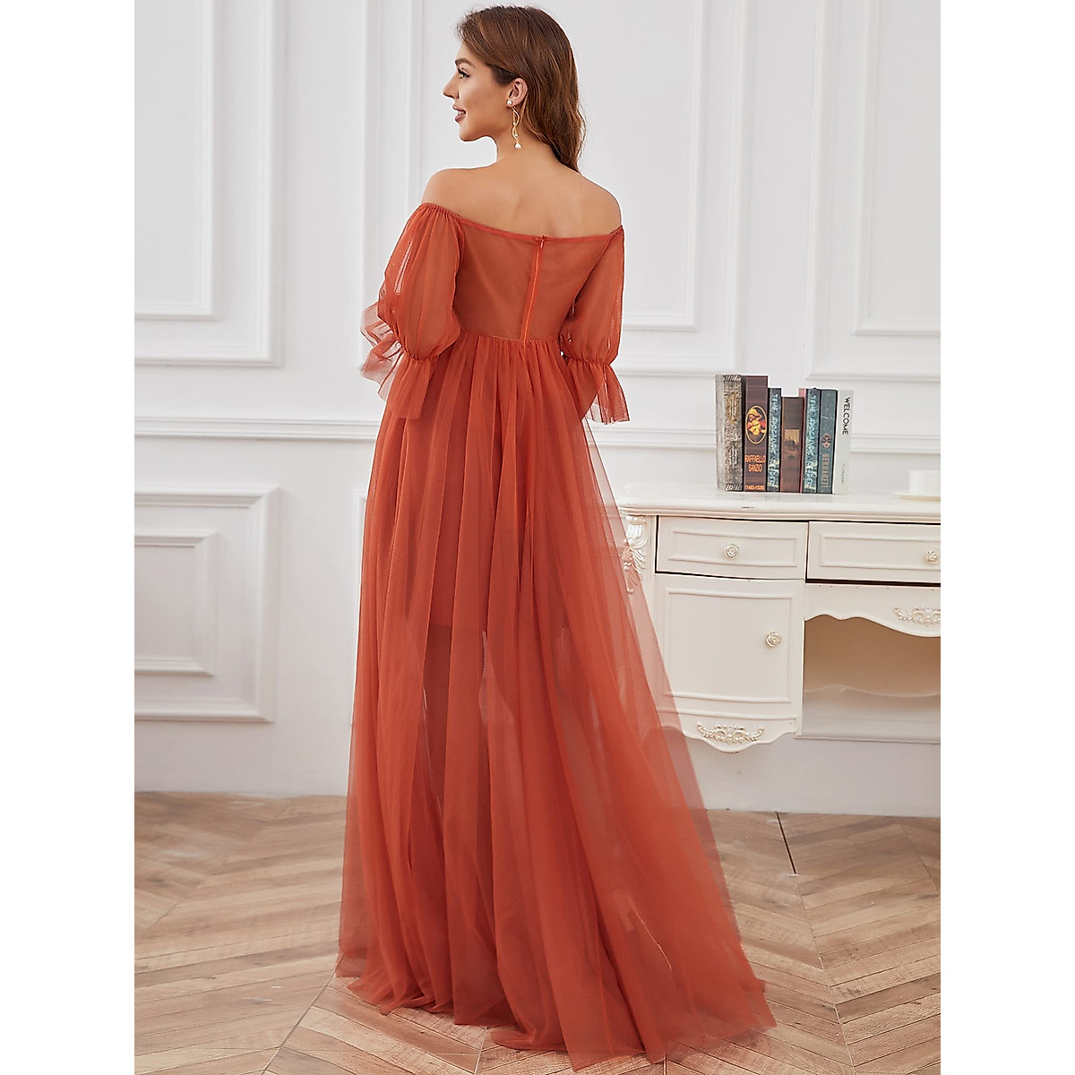 Ever-Pretty Womens Floor Length A-line Tulle Maternity Evening Dresses for Wedding Guest Burgundy US14
