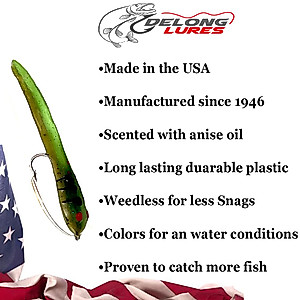 DELONG LURES - Made in The USA - Weedless 3" Tadpole Fishing Lures for Bass, Crappie, Bluegill, and Trout, Life Like Fishing Bait Scented Prerigged Fishing Gear Fishing Lures (Variety Weedless)