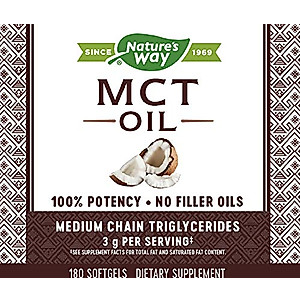 Nature's Way MCT Oil, Brain and Body Fuel from Coconuts*; Keto and Paleo Friendly, Organic, Gluten Free, 180 Softgels