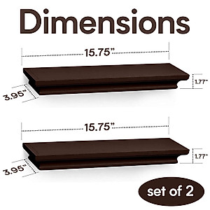 Halter Floating Wall Shelf, Wood Shelves, Floating Shelves for Bedroom, Bathroom, Living Room, and Kitchen, Shelves for Wall Storage, Floating Shelves Wall Mounted, Espresso Wall Storage, Set of 2