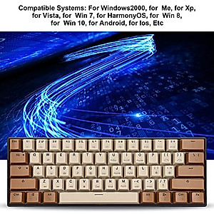 Gaming Keyboard, 61keys Mechanical Keyboard with Color Mixing Light, Multiple Luminous Modes, for Windows2000, Xp, Vista, Win 7, HarmonyOS, Win 8, Win 10, Android, iOS(Tea Shaft)