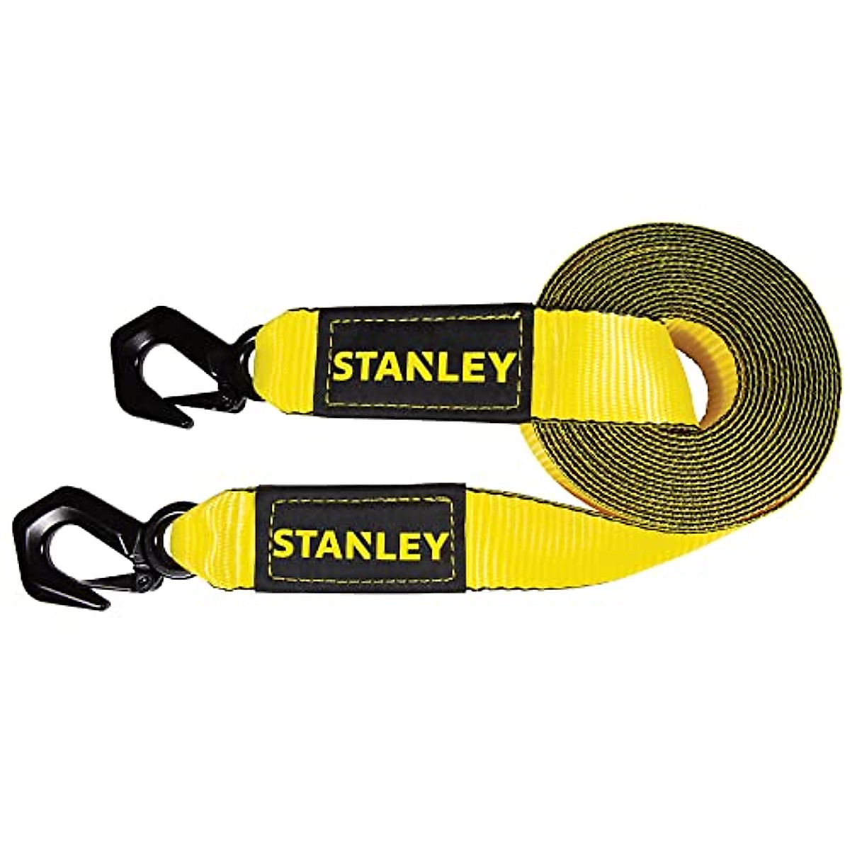 STANLEY ‎S1053 Black/Yellow 2" x 30' Tow Strap with Tri-Hook (9,000 lb Break Strength) for Disabled Recreational Vehicles