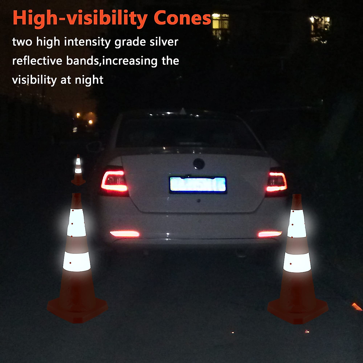 28 inch Collapsible Traffic Cones, 2 Pack Parking Cones| Safety Cones| Road Cones, Orange Cones with Reflective Collars, Pop up Construction Cones for Parking Lot & Driving Practice