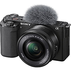 Sony ZV-E10 Mirrorless Camera with 16-50mm Lens (Black) (ILCZV-E10L/B) + 64GB Memory Card + Bag + Card Reader + HDMI Cable + Flex Tripod + Hand Strap + Memory Wallet + Cleaning Kit (Renewed)