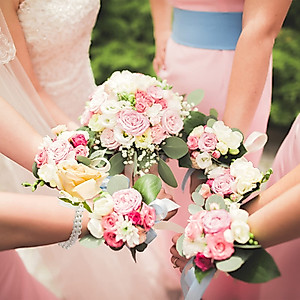 12 Pieces Elastic Pearl Wristband Corsage Wristlet Band Corsage Bracelet Pearl Wedding Wrist DIY Decor Corsage Pearl Bead Stretch Wristband Accessory for Wedding Bridesmaid Bride Prom Handmade