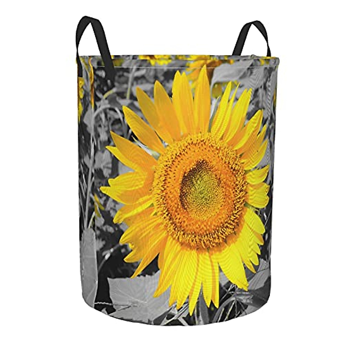 FeHuew Monotone Yellow Sunflowers Gray Field Collapsible Laundry Basket with Handle Waterproof Fabric Hamper Laundry Storage Baskets Organizer Large Bins for Dirty Clothes,toys,Bathroom