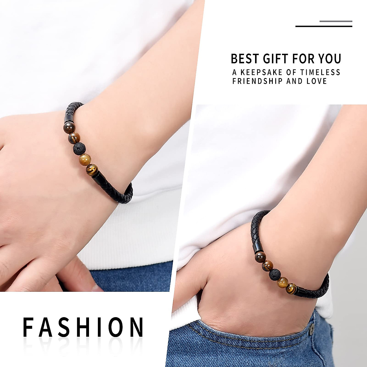 shajwo Cremation Jewelry Lava Stone Urn Bracelet for Ashes for Women Men Chakra Tiger Eyes Genuine Leather Memorial Bracelets