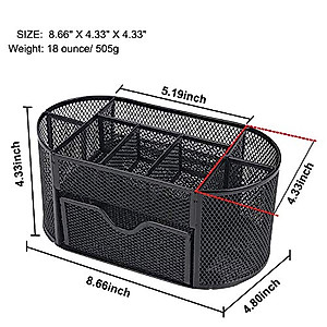 Desk Organizer,Office Supplies Desk Organization Accessories Pen Holder Organizers Set Multi-Functional Mesh Storage Caddy with 8 Compartments + 1 Drawer for Office School Home Supply