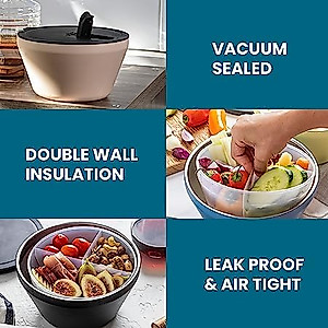 RIGWA Stainless Steel Insulated Food Container - Hot and Cold Insulated Bowl - Vacuum Sealed Containers for Food - Bowls with Lids, 20oz, Blue Dusk