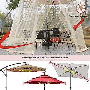 Umbrella Mosquito Netting for Patio Umbrella Canopy Curtains Polyester Netting Screen Mesh Net for Patio Umbrella Cover Net Outdoor 9FT-10FT Bug Net for Outdoor Umbrellas Screen with Zipper Door and
