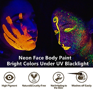 Go Ho Neon Orange Body Paint Washable(2.37oz,70ml),under UV Blacklight Neon Face Paint,Water Based Neon Fluorescent Orange Face Paint for Adults Children SFX Cosplay Costumes Halloween Makeup