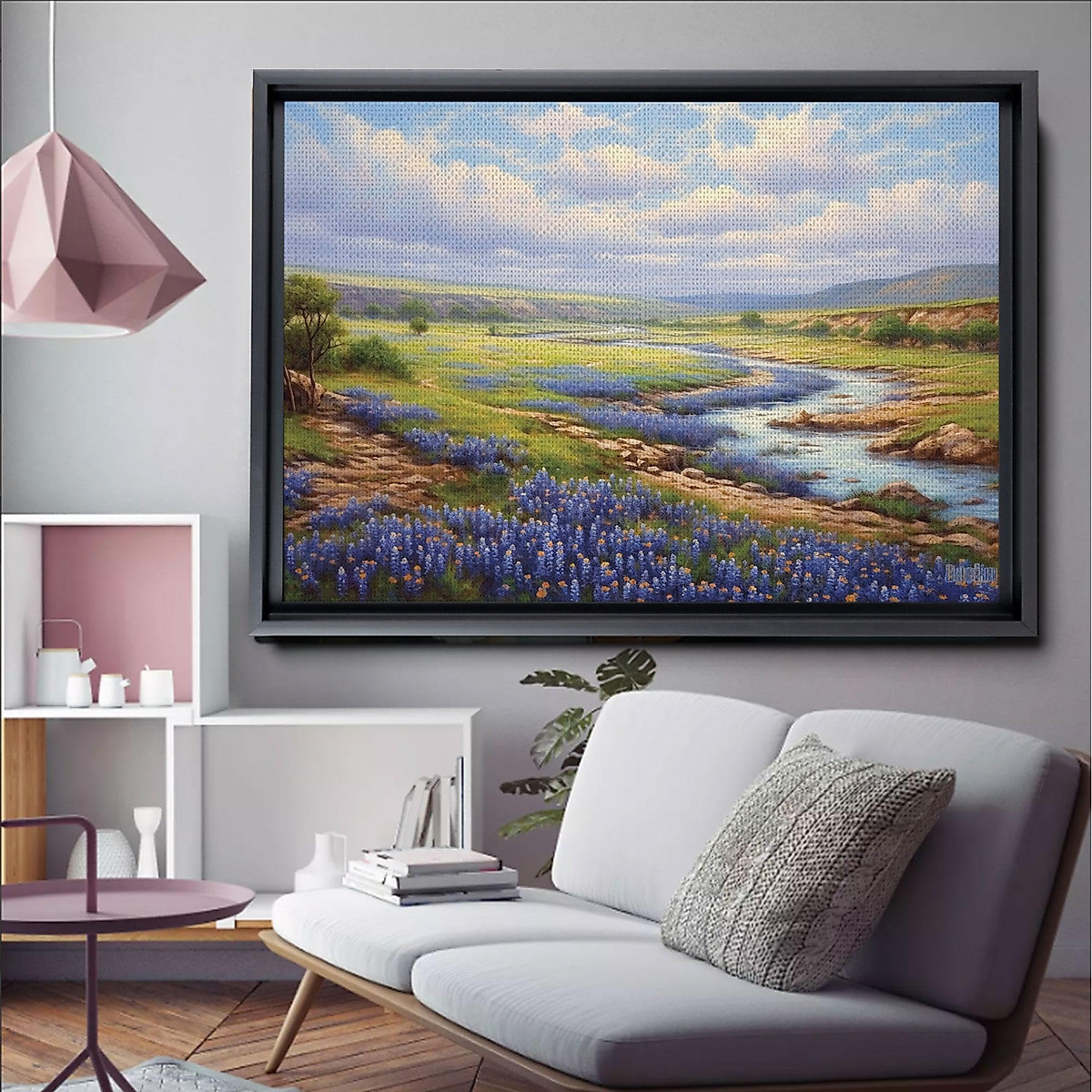 Enchanting Texas, Native Texas Hill Country Bluebonnet Landscape - Fine Art Print Mounted in a White Mat Board