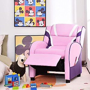 Moccha Kids Recliner Chair with Side Pockets for Boys and Girls Room, Adjustable Kids Couch Chair w/Footrest, Ergonomic Toddler Furniture Sofa (Pink)