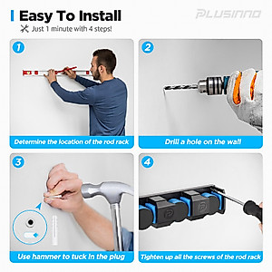 PLUSINNO Fishing Rod Holders - V6 Vertical Support for Extra Large & Heavy Fishing Rod Combos, Garage & Wall Mounted Rack Storage