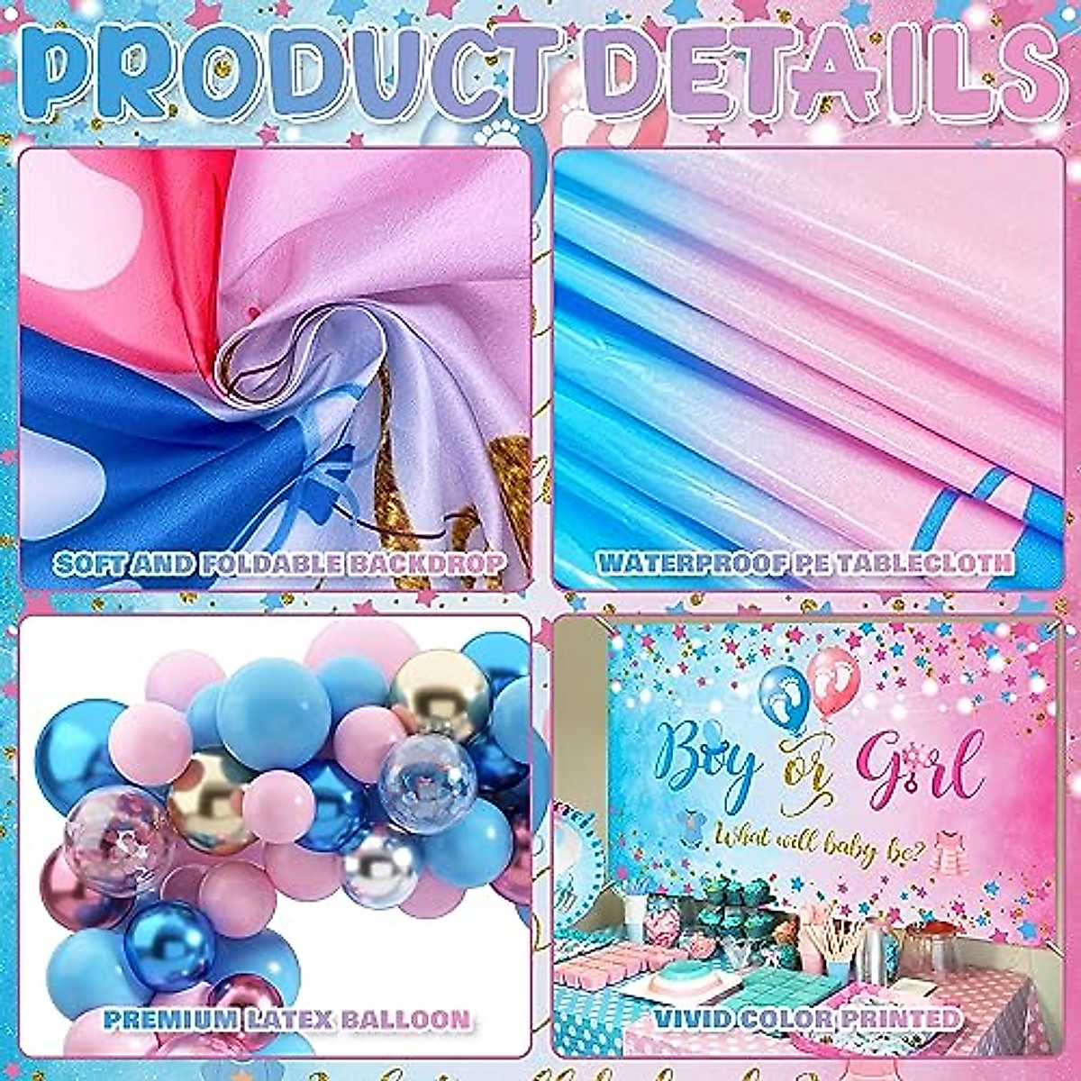 92Pcs Gender Reveal Decorations and Baby Box with Letters Set Boy or Girl Gender Reveal Party Supplies Party Ideas Tablecloth Backdrop Pink and Blue Balloons Baby Boxes with Letters Decorations Kit