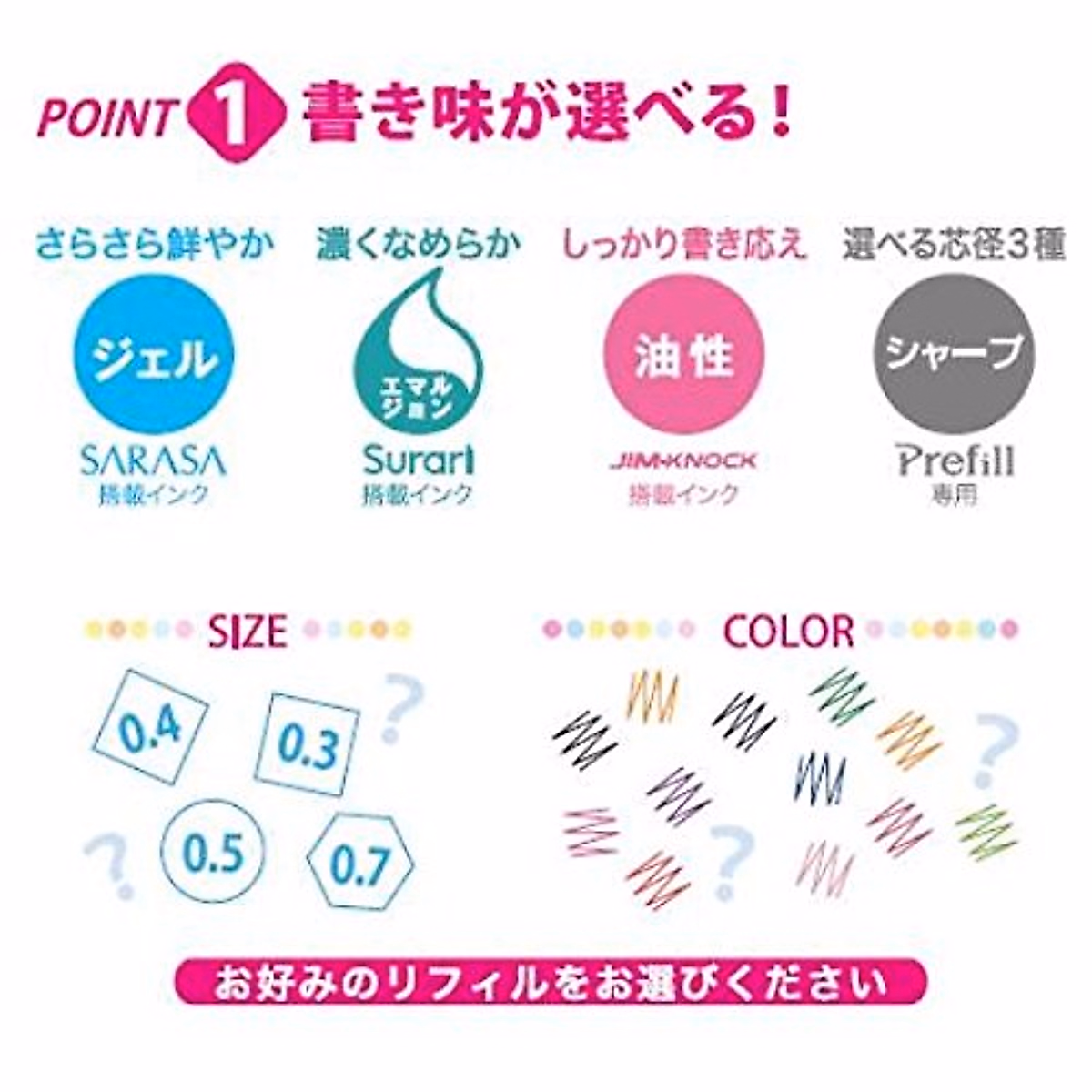 Zebra BRNJK3BK Prefer Sarasa NJK-0.3 Ballpoint Pen Refills, Black, 10 Pieces